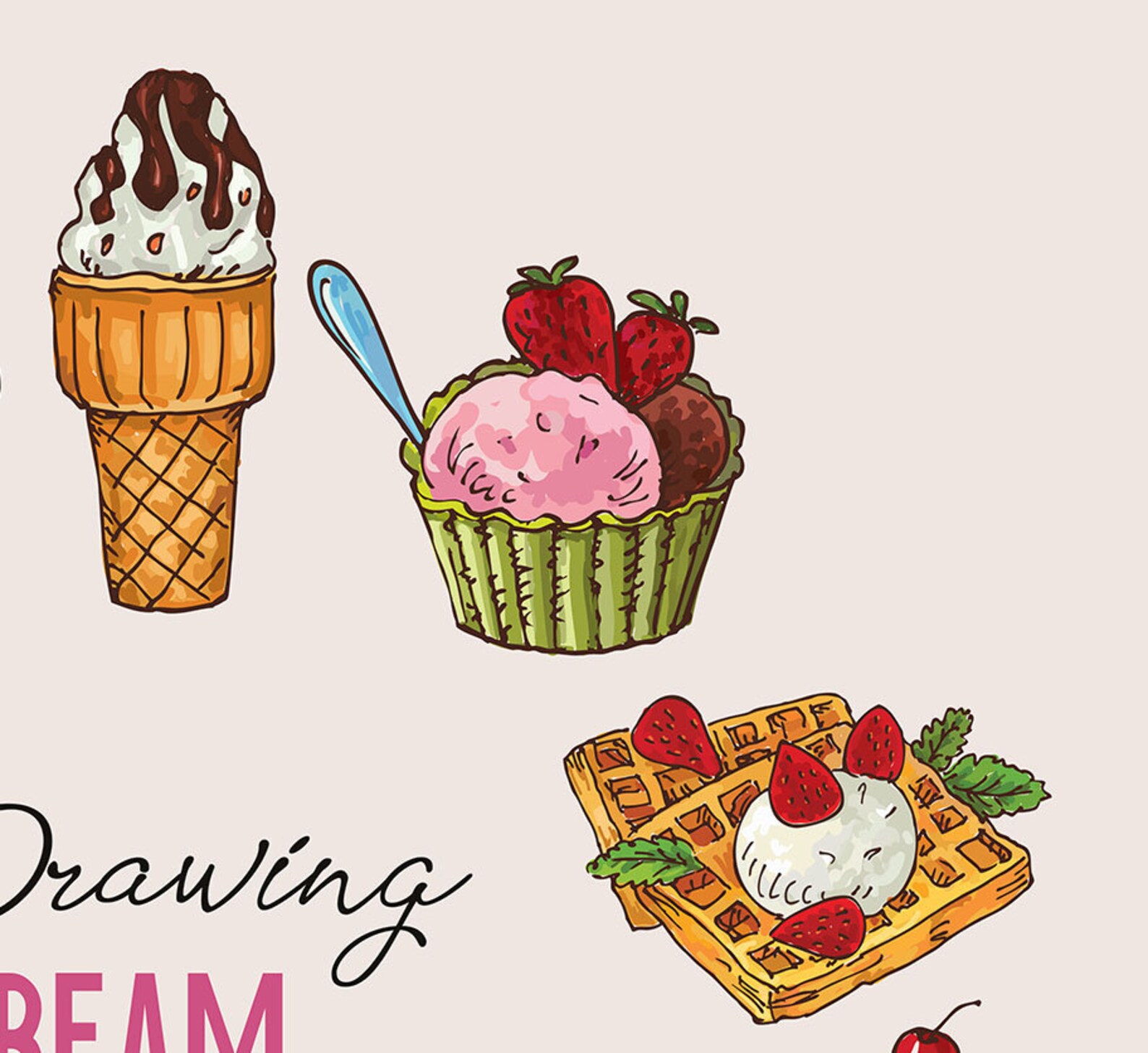 Ice Cream Clip Art, Ice Cream Art, Summer Clip Art, Digital, Hand ...