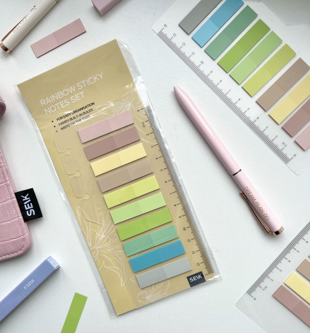 Rainbow Sticky Notes With Ruler / Book Tabs / Page Markers / Journal ...