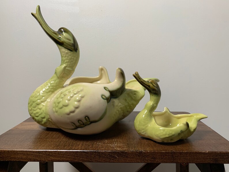 1950s Large & Small Hull Green Swan Planters | Etsy