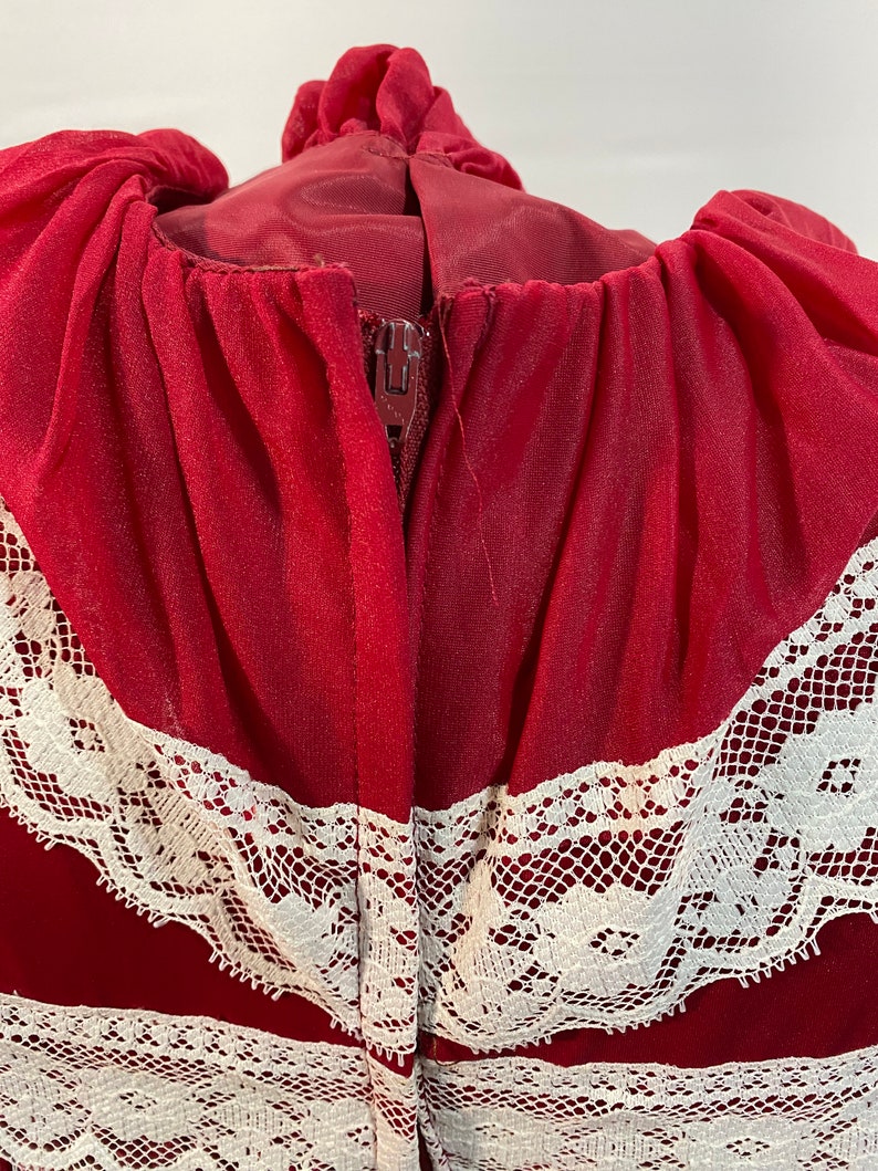 1970’s Red & White Lace Tiered Maxi - Etsy