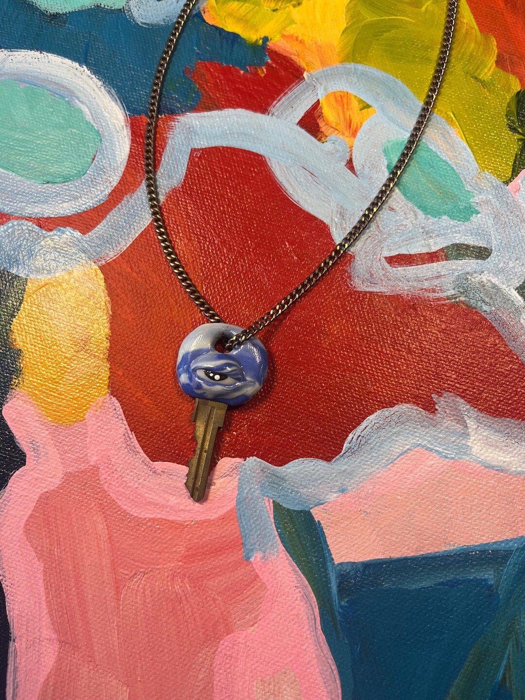 Blueberry Swirly Weirdo Clay Key Eye Chain Necklace - Etsy