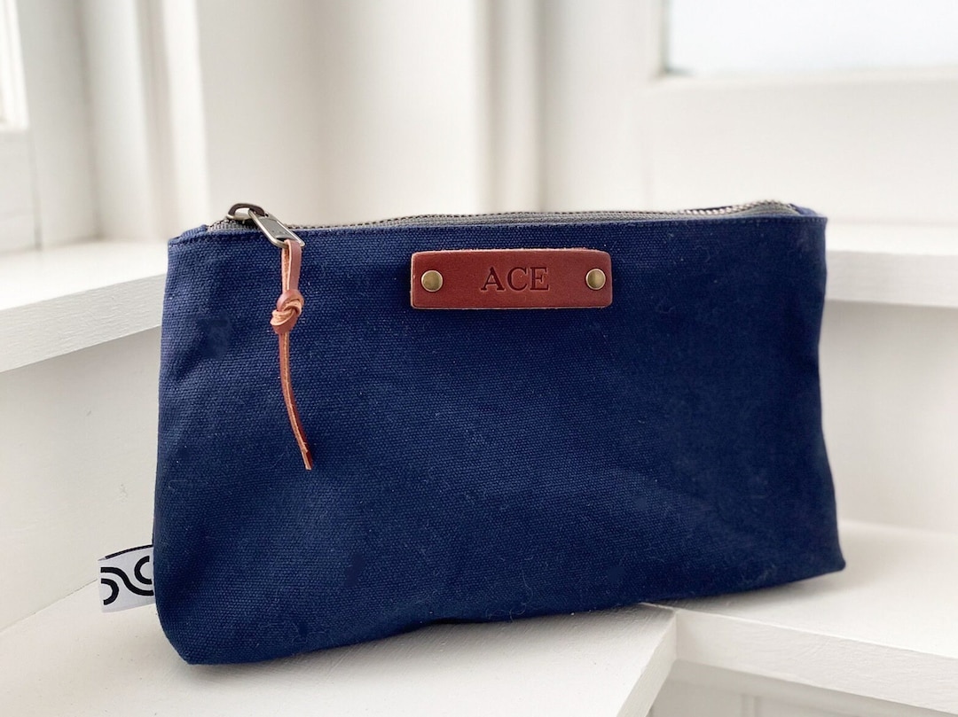 Personalized Canvas Pouch: Monogrammed Leather Toiletry Bag, Made in ...