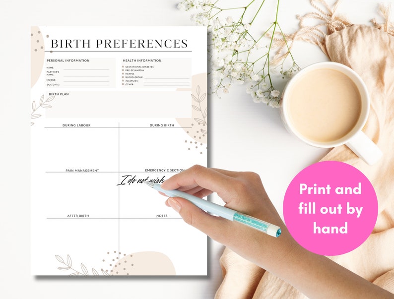Birth Plan Template Birthing Preferences Printable Birthing Plan Labour ...