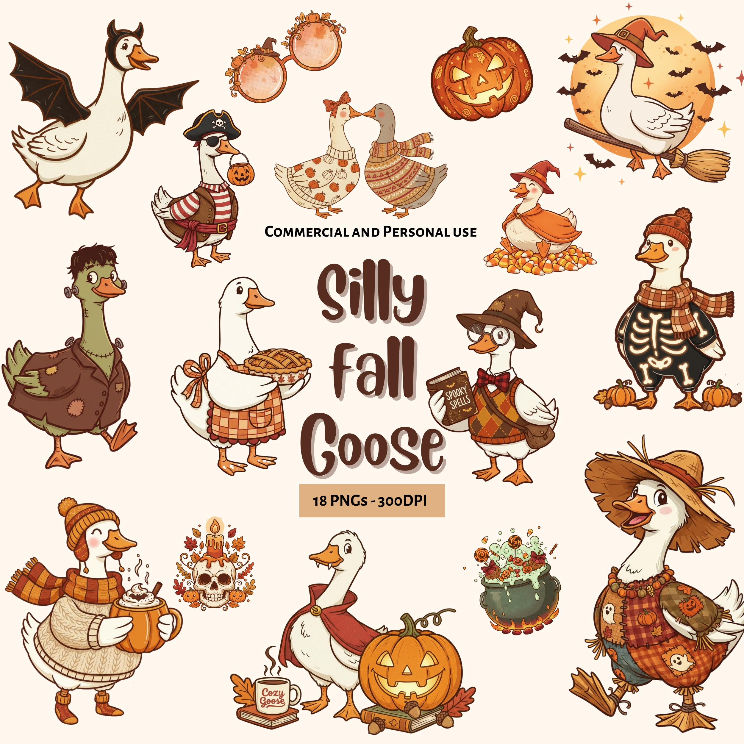 Silly Fall Goose Clipart, Halloween Goose Png, Cozy Spooky Geese, Silly ...