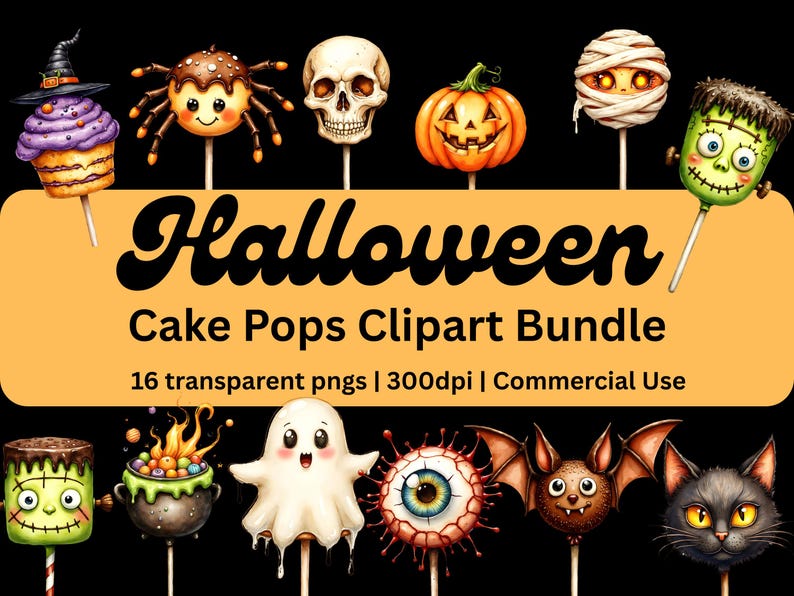 16 Halloween Cake Pop Png Clipart - Cute Dessert Lollipop Graphics for ...