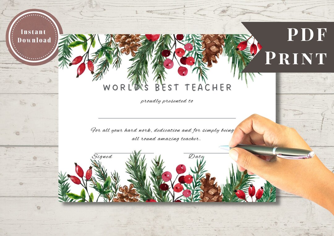 Christmas Best Teacher Certificate Pdf, Teacher Appreciation Printable ...