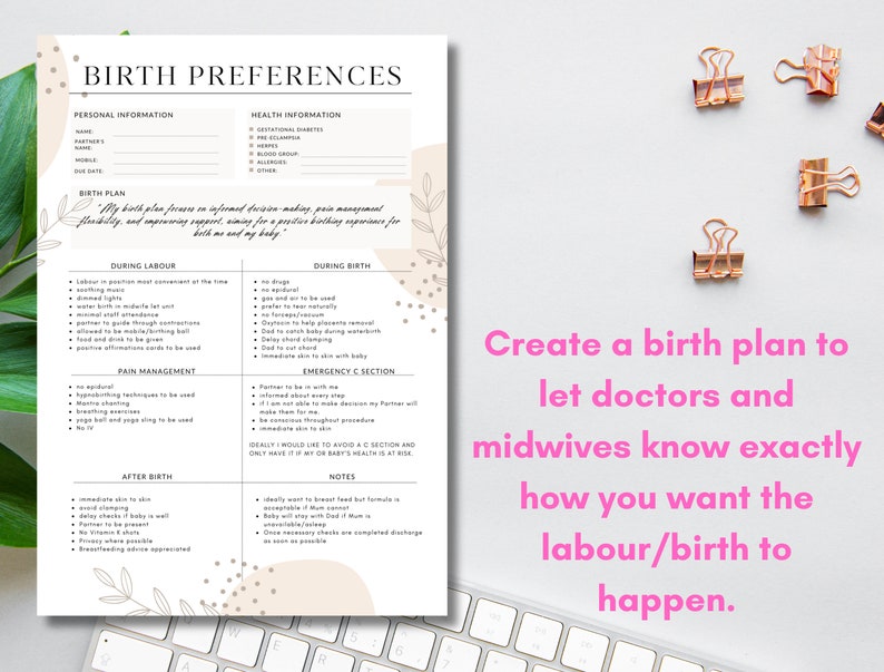 Birth Plan Template Birthing Preferences Printable Birthing - Etsy