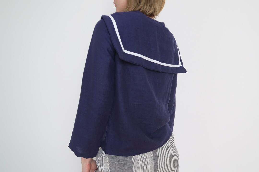 Blue Sailor Collar Linen Top, Ready to Ship Size S - Etsy