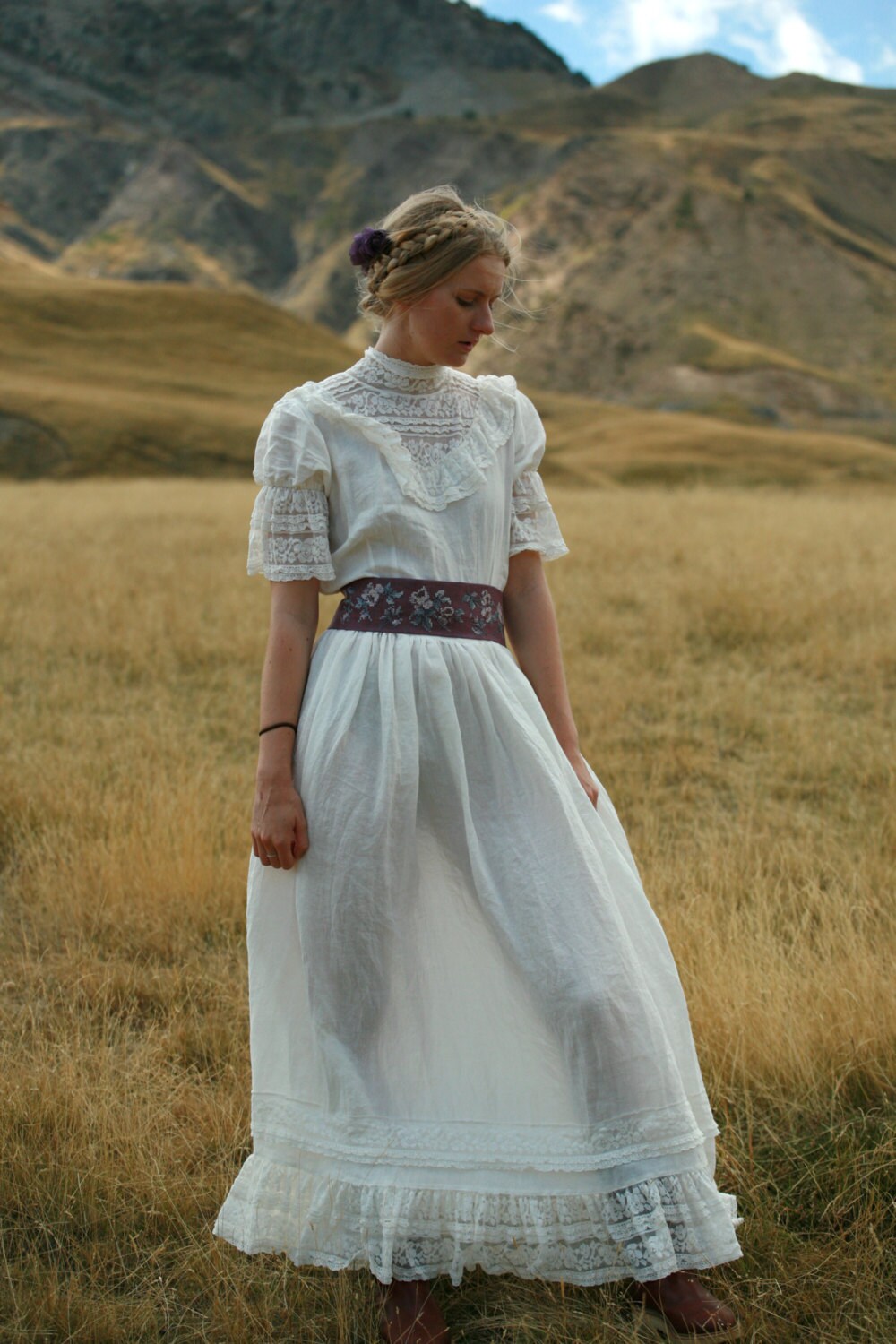 Linen Maxi Dress Victorian Inspired Neckline Rustic Country - Etsy