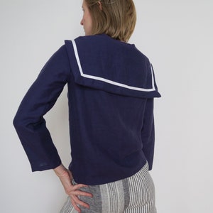 Blue Sailor Collar Linen Top, Ready to Ship Size S - Etsy
