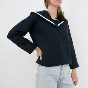 Sailor Collar Linen Top, Unisex Marine Vintage Workwear Inspired Navy ...