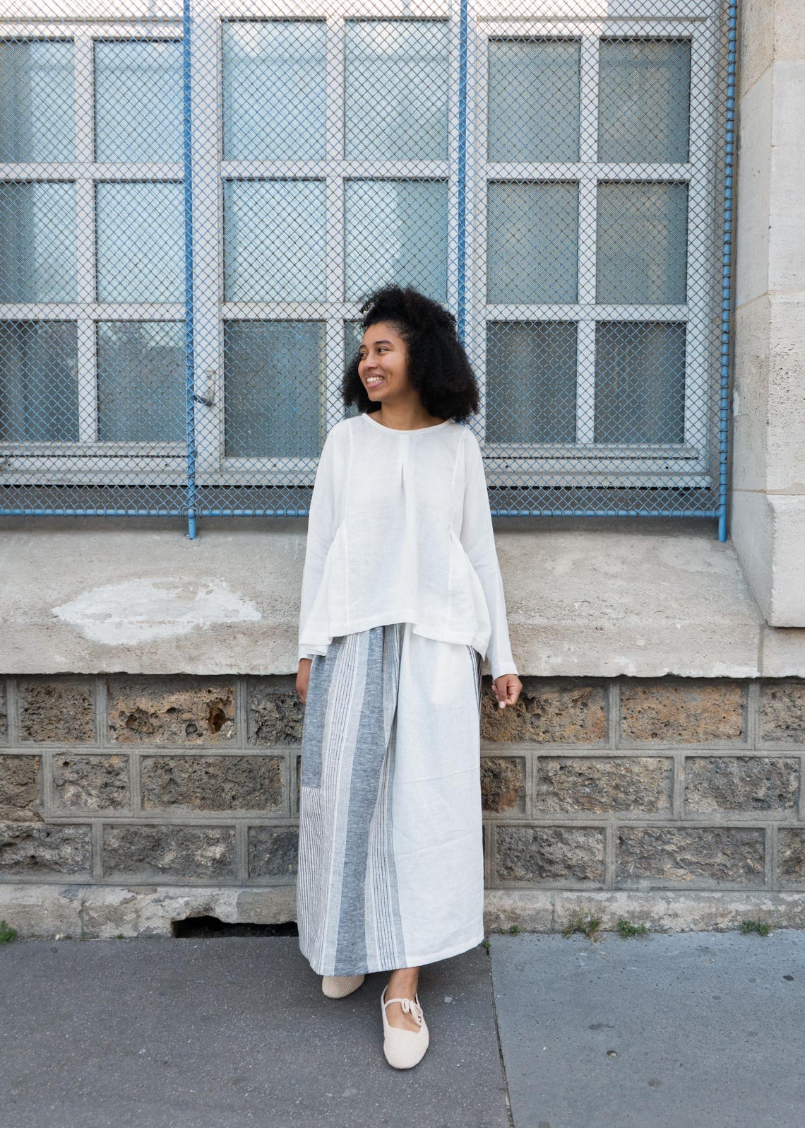 Loose Linen Top in Warm White, Washed Linen Wide Long Sleeve Blouse - Etsy