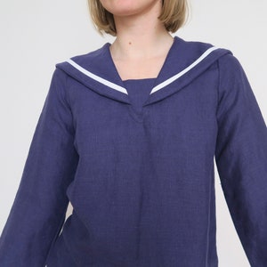 Blue Sailor Collar Linen Top, Ready to Ship Size S - Etsy