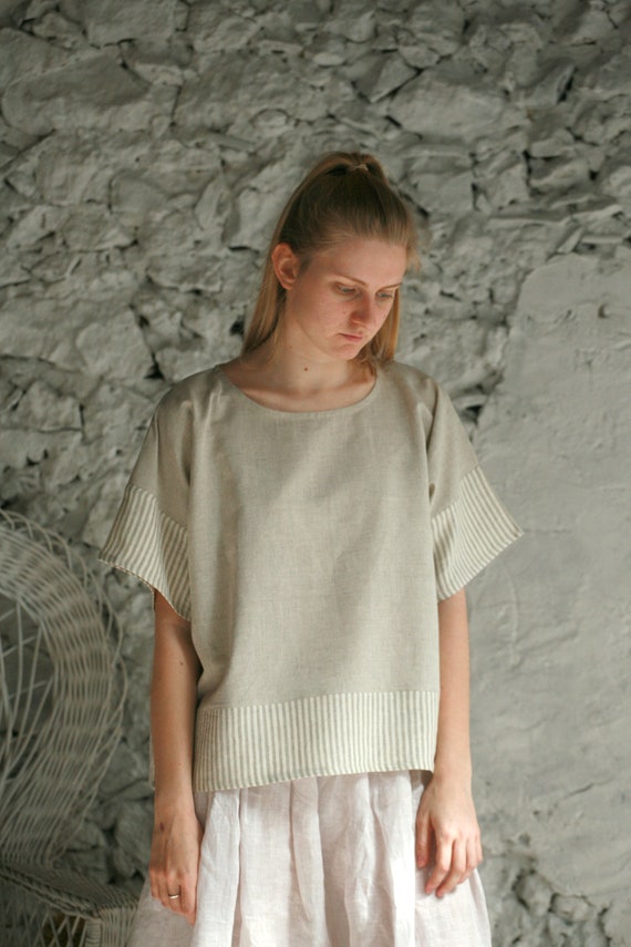 Linen square straight top with mid length sleeves oversized | Etsy