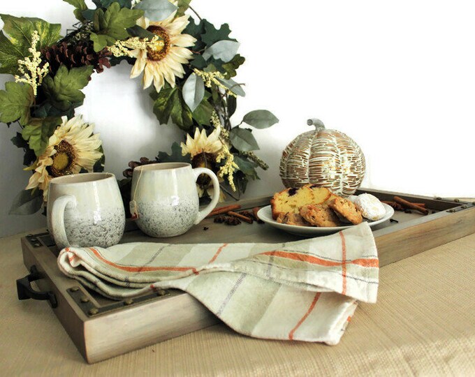 Large Rustic Wood Serving Tray, Reclaimed Wood Tray With Bronze Handles ...