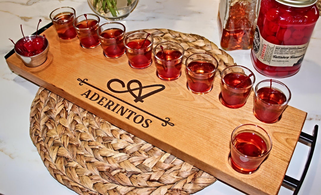 Personalized Tequila Tasting Flight Set: Handcrafted Large Shot Tray ...