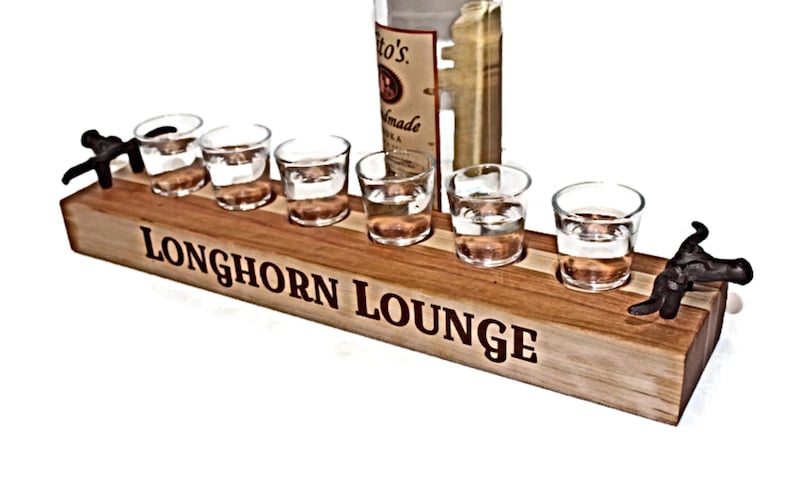 Texas Longhorn Shot Tray: Personalized Cherry & Maple Tequila Board - Etsy