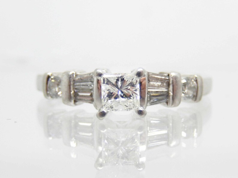 Vintage Platinum Princess Cut Diamond Engagement/wedding Ring - Etsy