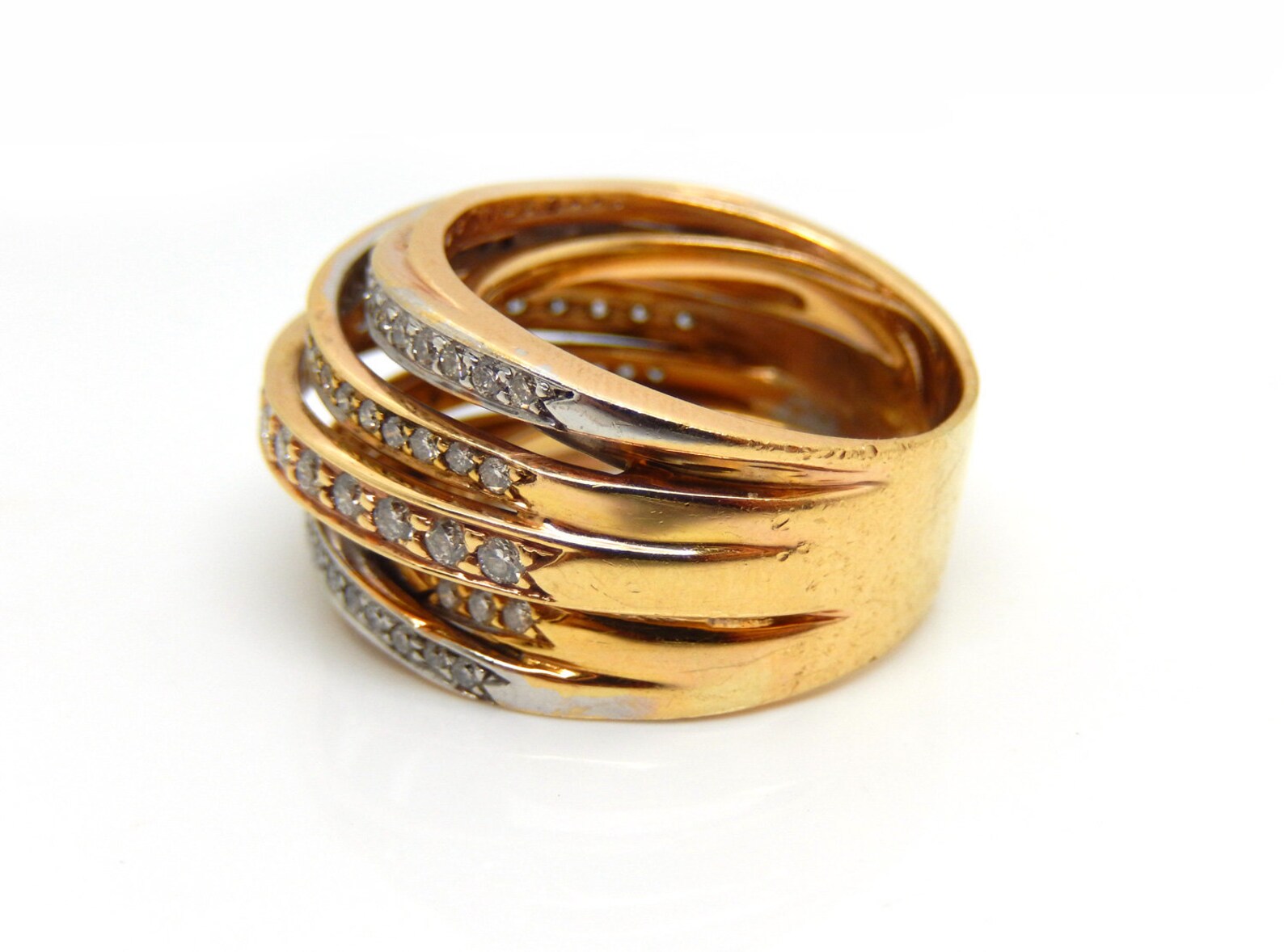 18K Tri-colored Gold Diamond Seven-band Ring X4780 With - Etsy