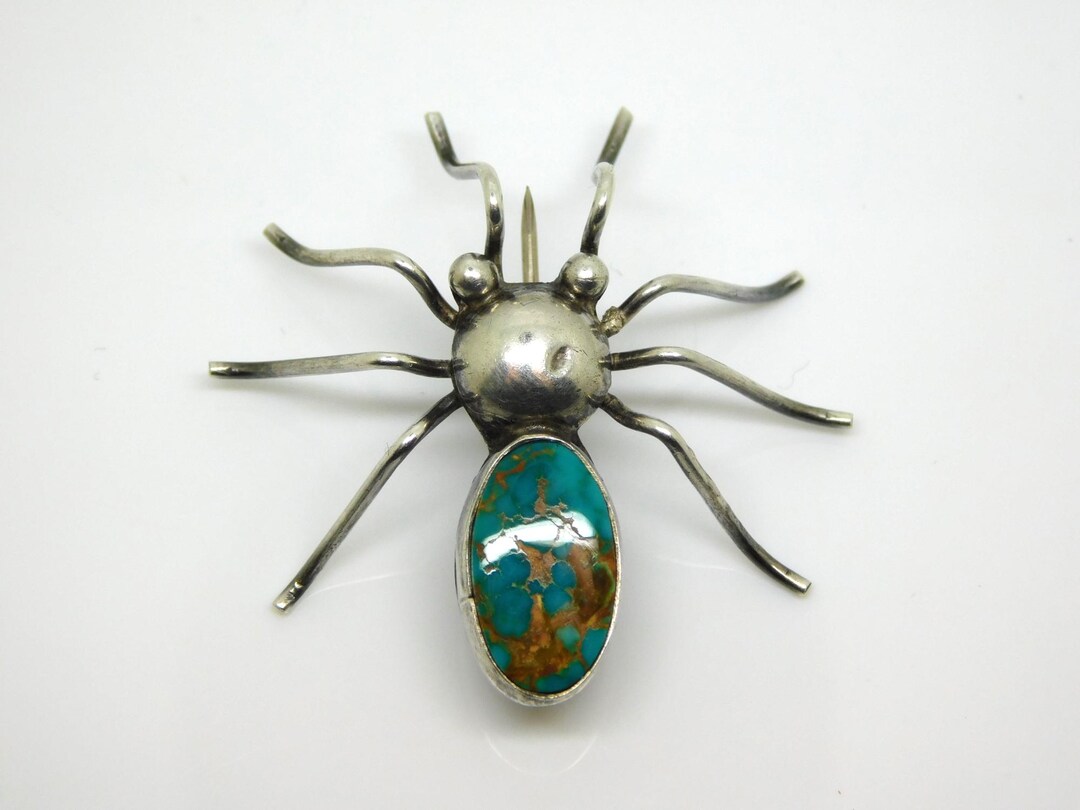 Vintage Navajo Sterling Silver Spider Brooch With Turquoise - X9329 - Etsy