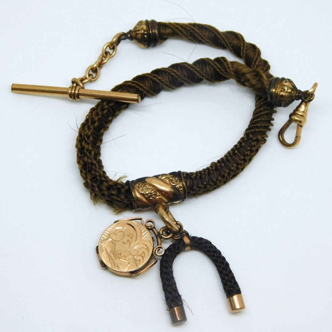 Victorian Mourning Hair Watch Chain With Locket and Hair Woven Horse ...