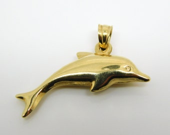 14k Solid Yellow Gold Dolphin Pendant Nautical Charm - Etsy