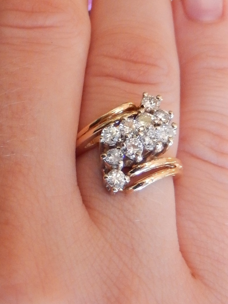 Vintage 14K Yellow Gold Diamond Cluster Ring X4246 - Etsy