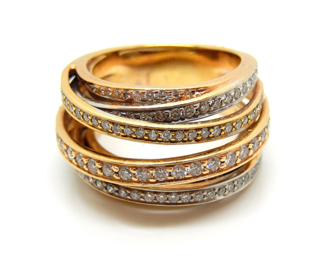 18K Tri-colored Gold Diamond Seven-band Ring With Appraisal Size 8 ...