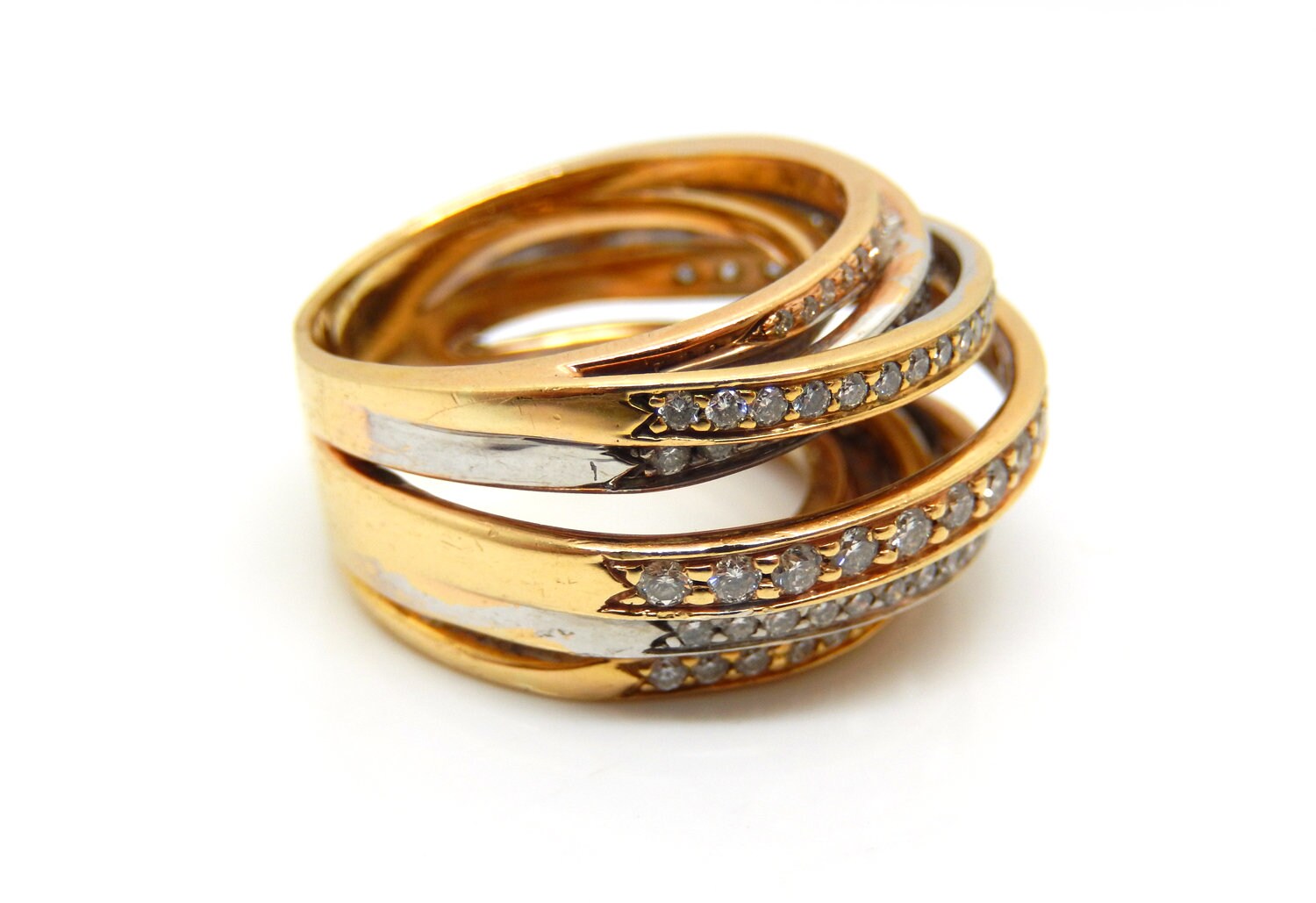 18K Tri-colored Gold Diamond Seven-band Ring X4780 With - Etsy