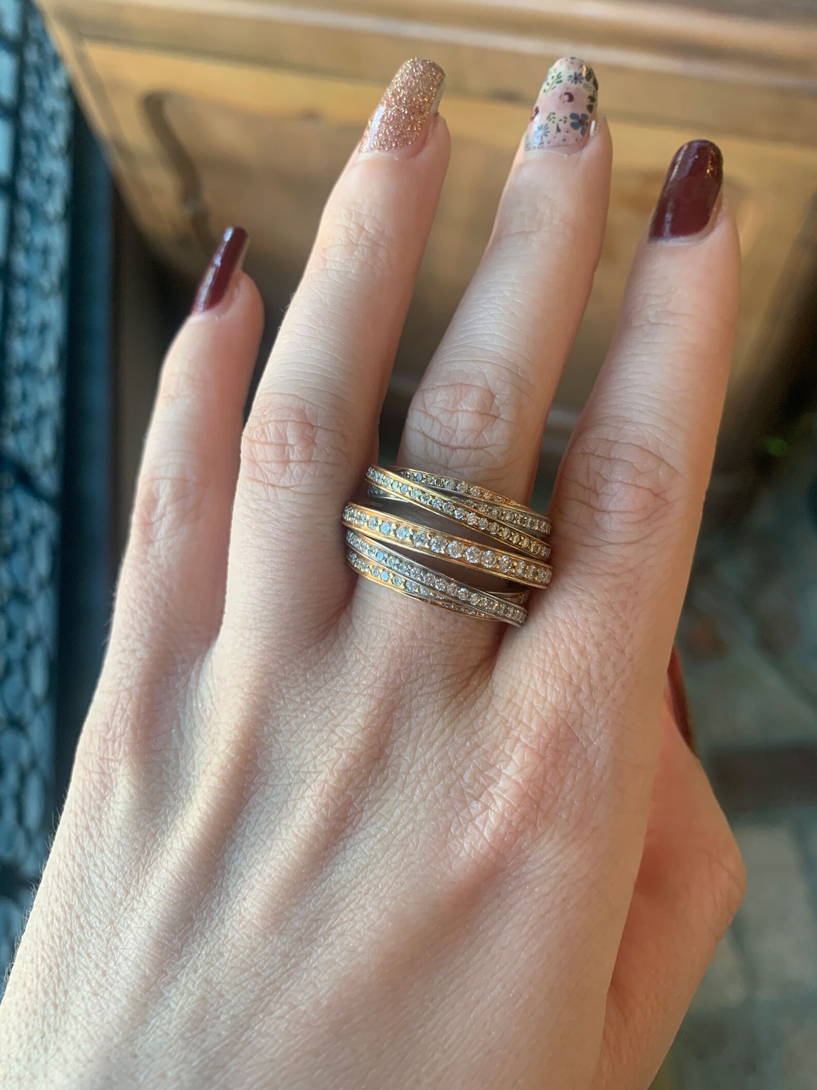 18K Tri-colored Gold Diamond Seven-band Ring X4780 With - Etsy