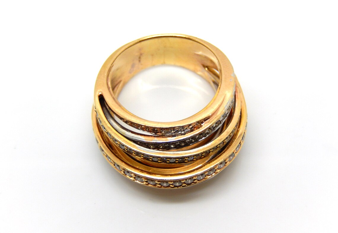 18K Tri-colored Gold Diamond Seven-band Ring X4780 With - Etsy