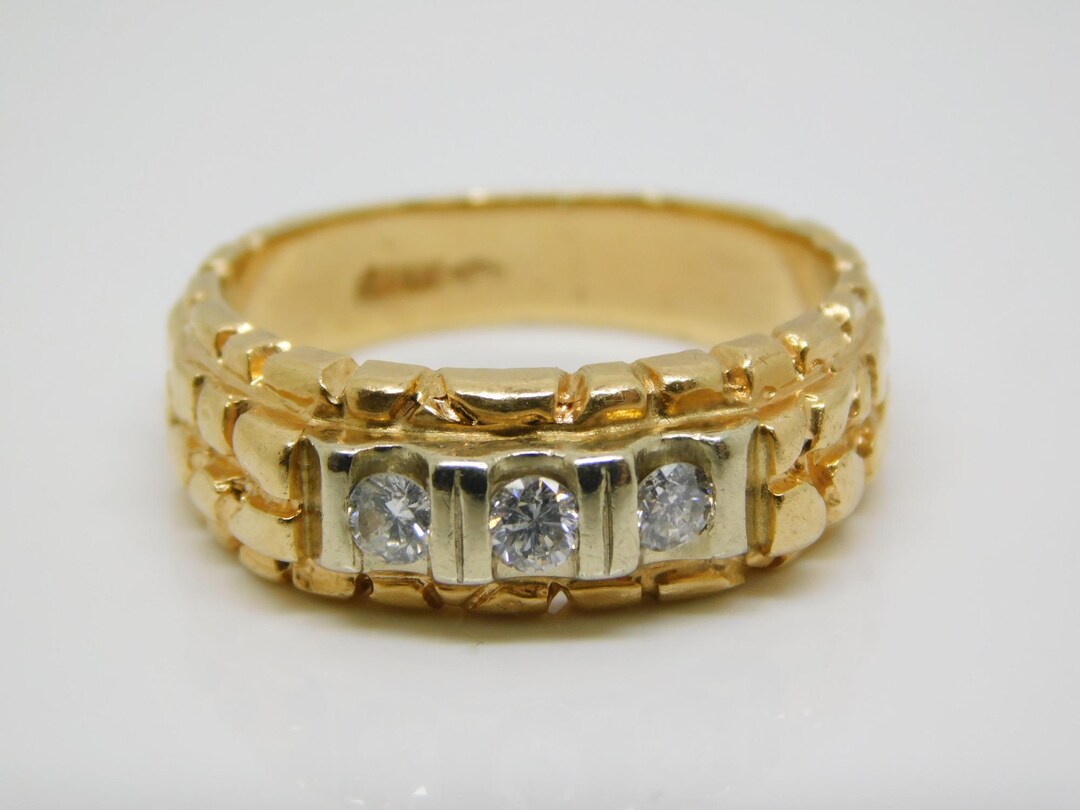 14K Yellow Gold Nugget Band With Diamonds Size 9.25 X9313 - Etsy