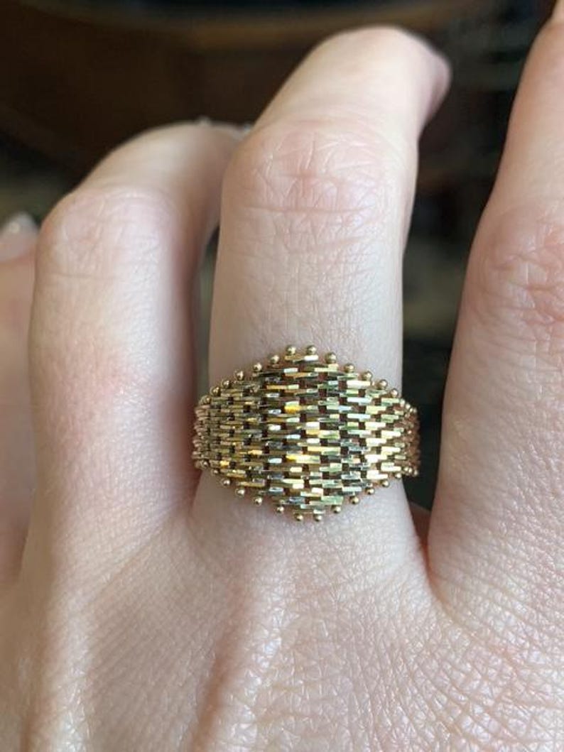Vintage 14K Yellow Gold Mesh Statement Ring, Size 9 - X9776 - Etsy