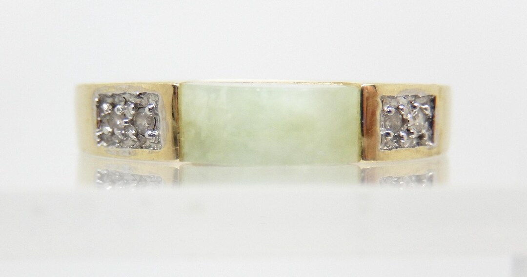 Estate 14K Yellow Gold Jade Diamond Band, Size 7 X9133 - Etsy