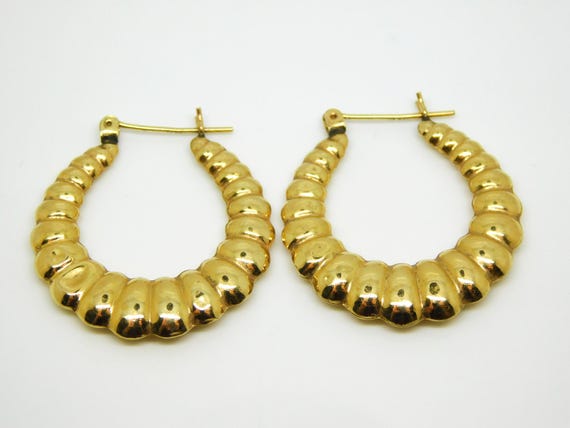 14K Yellow Gold Shrimp Hoop Earrings X8993 Etsy