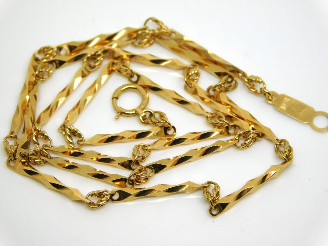 18k Yellow Gold Twisted Bar Chain 15" - X9210 - Etsy