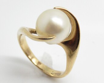 14k Gold Pearl Ring - Etsy