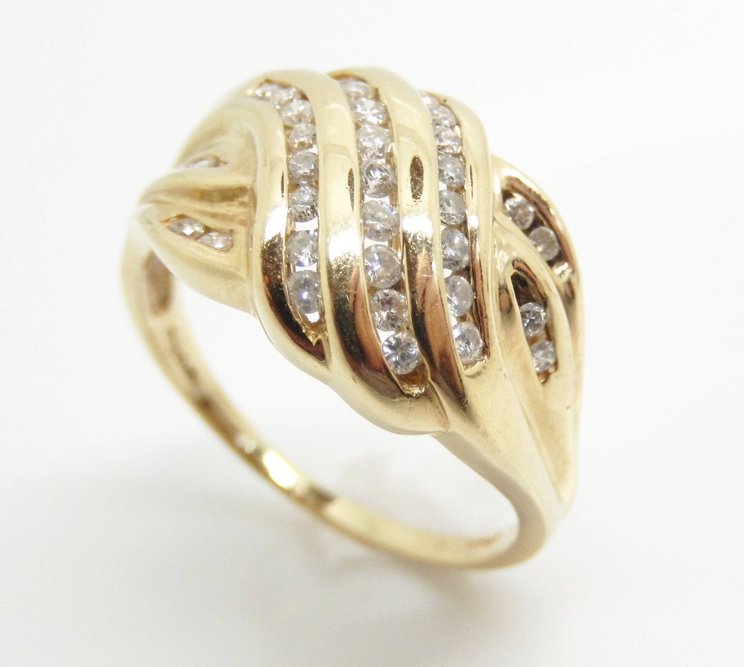 Vintage 10K Yellow Gold Diamond Cocktail Ring Size 8.5 - X8337 - Etsy