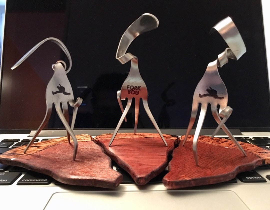The Fork You Sculpture With Wood Pizza Slice Stand - Etsy