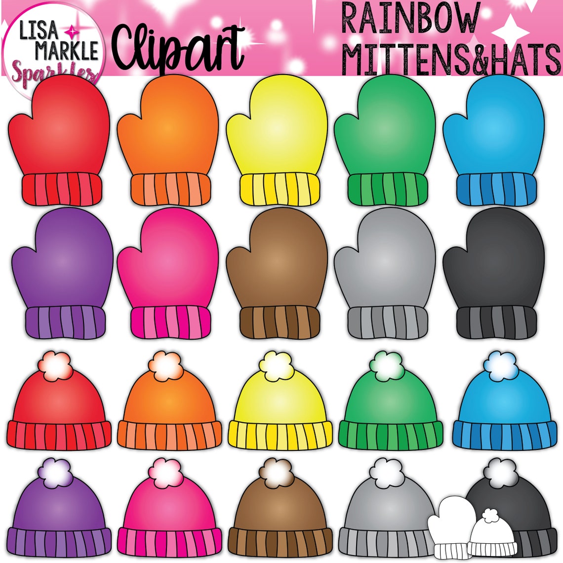 Rainbow Winter Mittens and Hats Clipart - Etsy