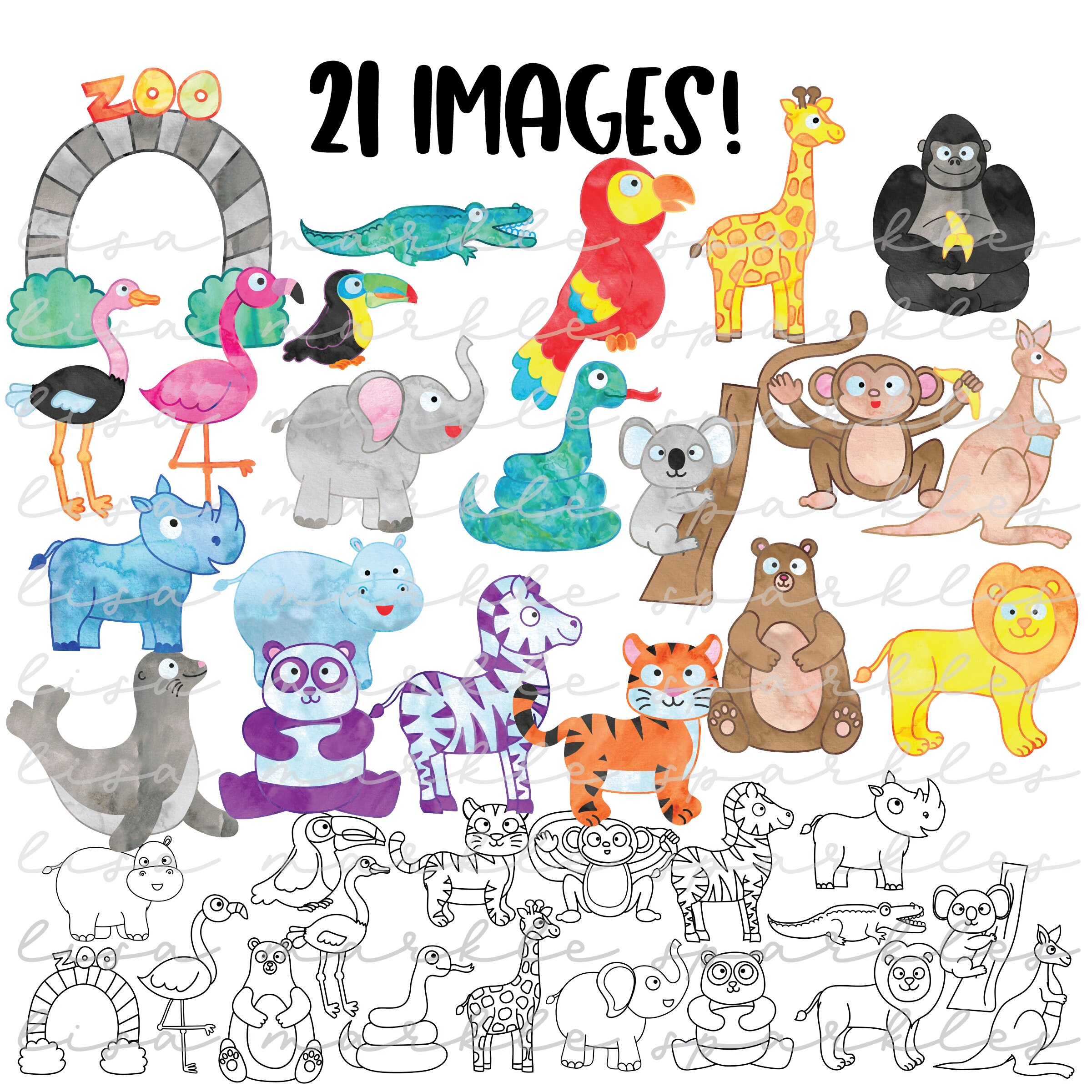 Watercolor Zoo Animals Clipart Safari Jungle Nature Tiger - Etsy