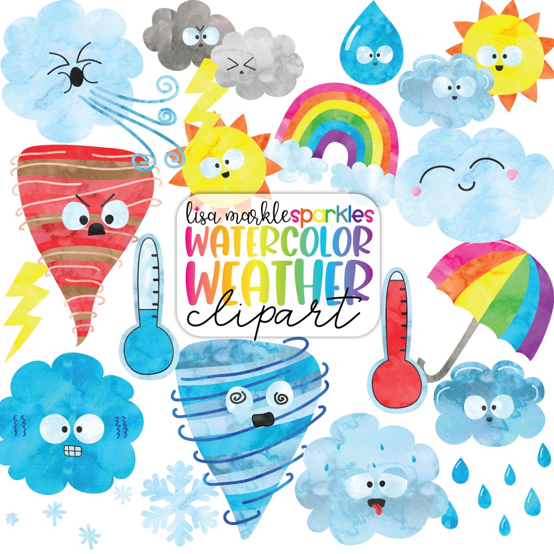 Watercolor Weather Clipart Cloud Rainbow Umbrella Snow Snowflake Rain ...