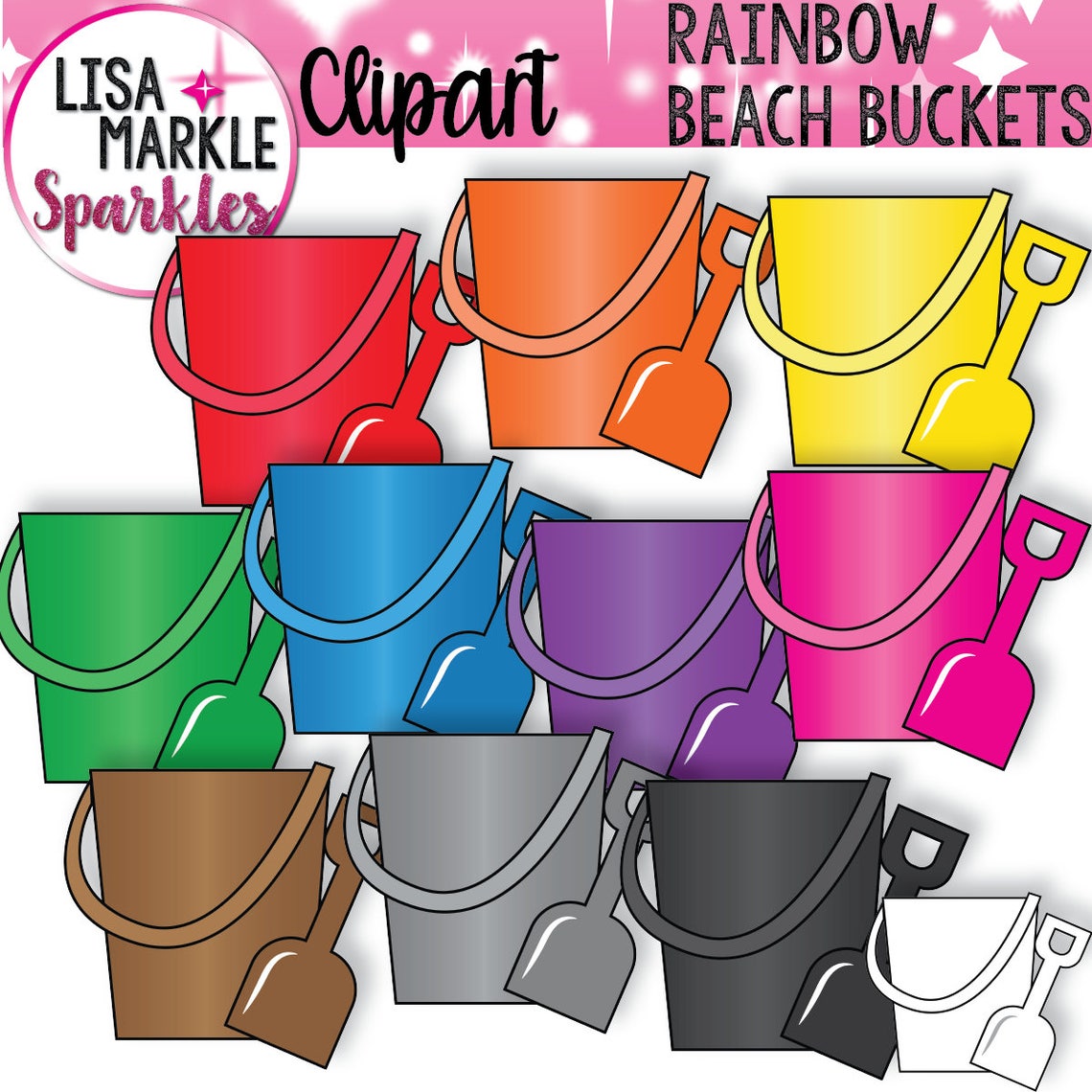 Bucket Clipart Beach Bucket Clipart Rainbow Bucket Clipart | Etsy