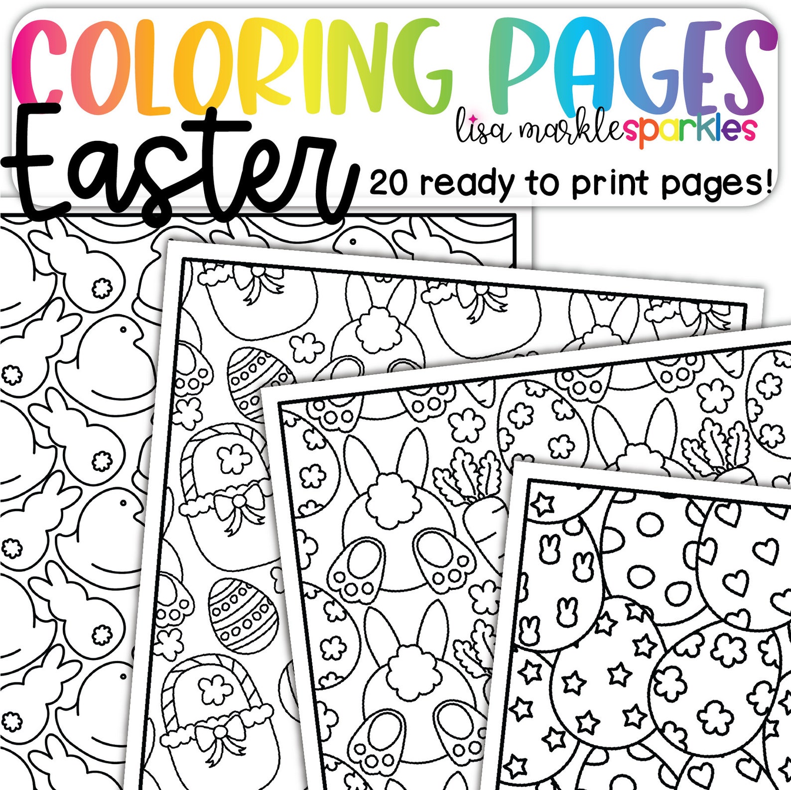 Spring Easter Bunny Egg Candy Coloring Pages Sheets Printable PDF for ...