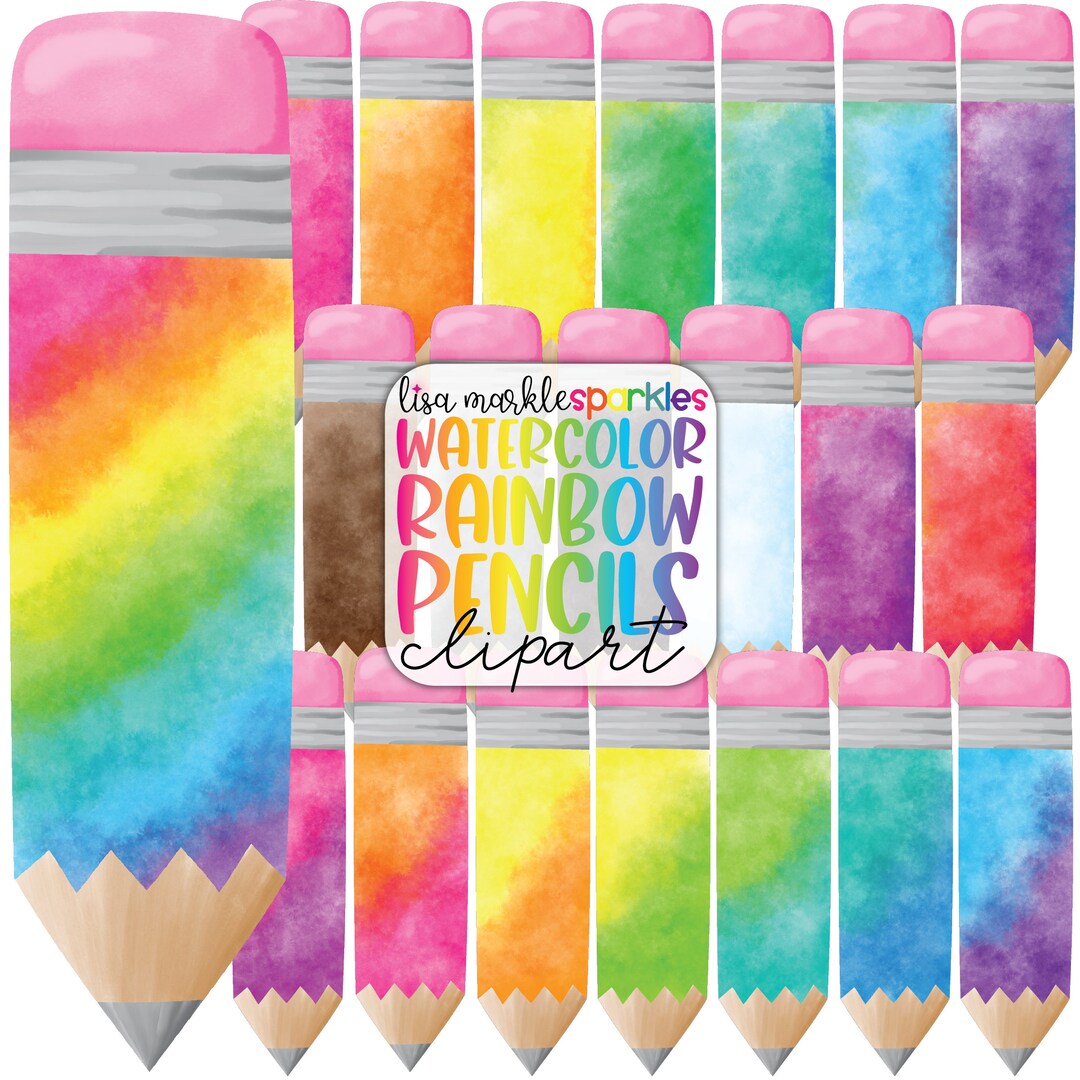 Watercolor Pencil Clipart Rainbow School Teacher Planner Office Clipart ...