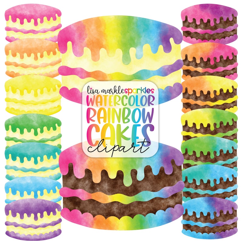 Watercolor Rainbow Birthday Clipart BUNDLE Balloon Cake Candles ...