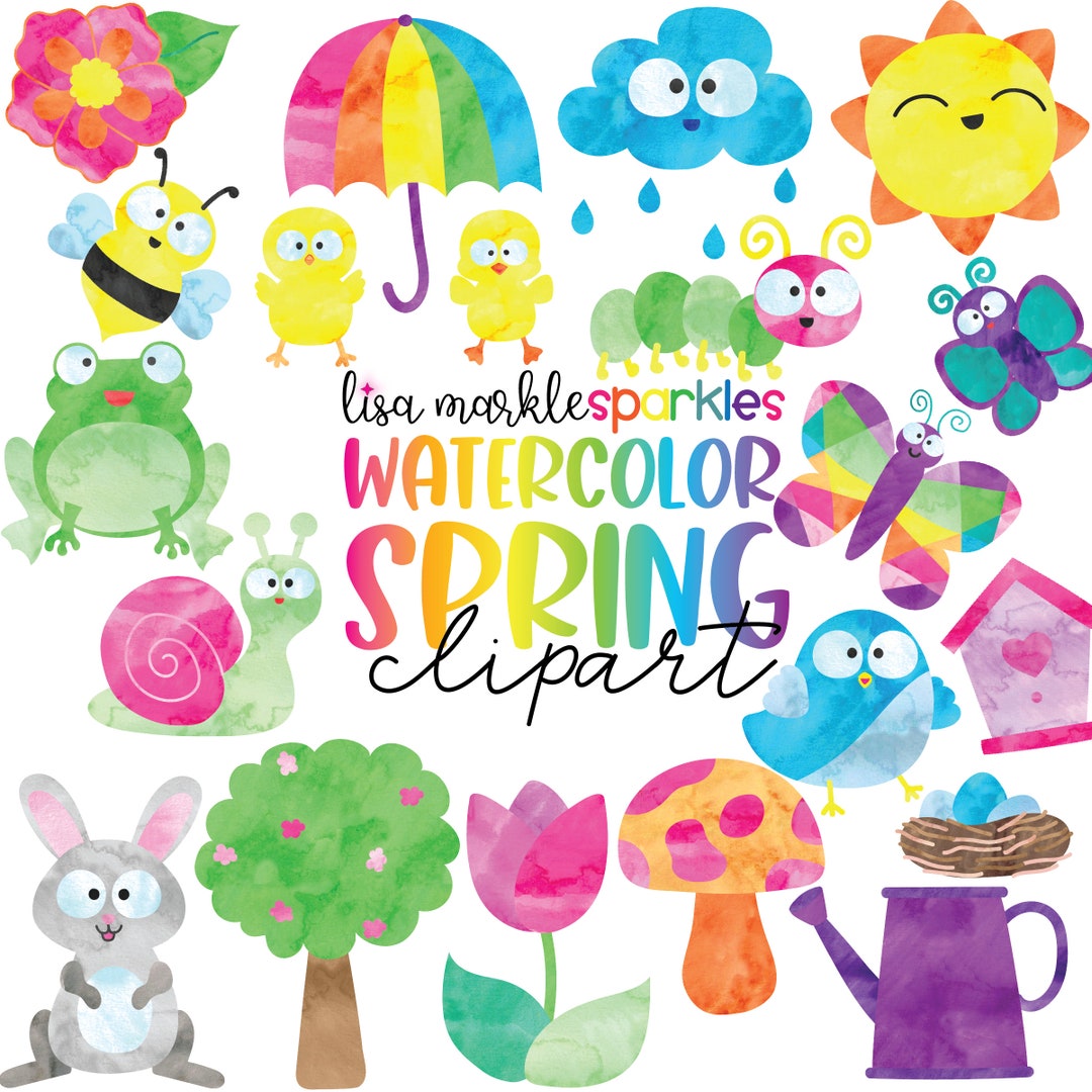 Watercolor Spring Garden Flowers Bird Bee Easter Clipart PNG Images ...