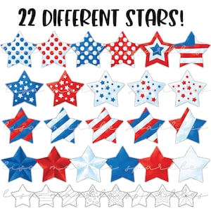Watercolor Patriotic Star Clipart Stars and Stripes Red White Blue 4th ...