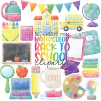 Watercolor Colorful School Supplies Digital Clip Art Set- Instant ...
