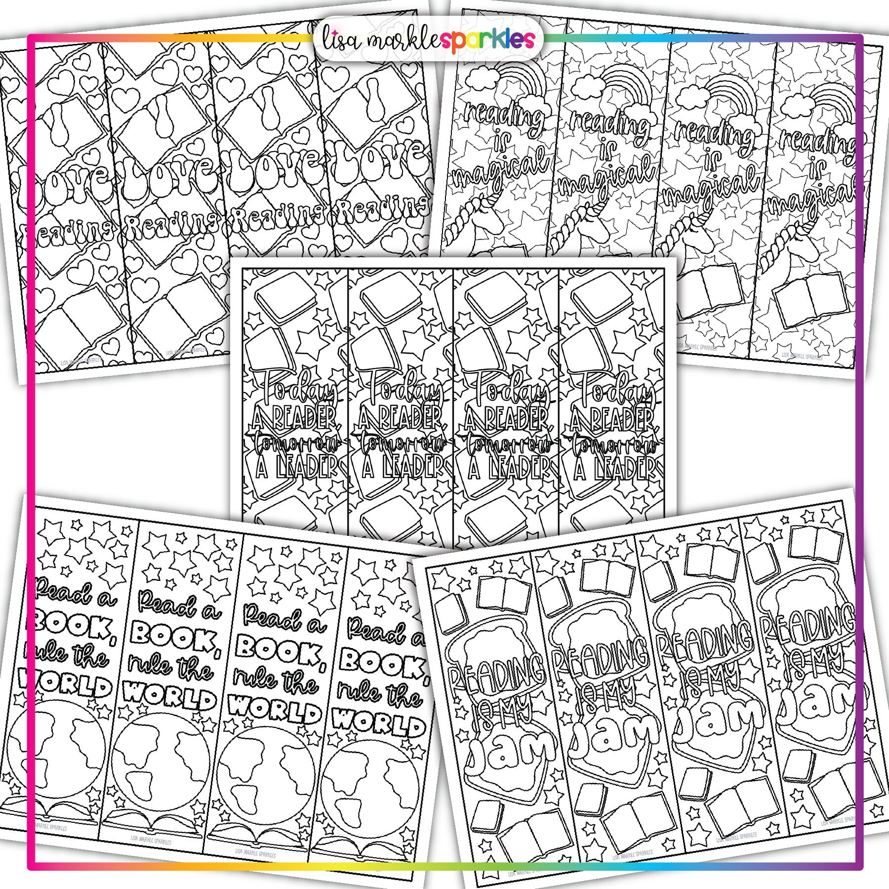 Reading Library Coloring Bookmarks to Color Printable PDF - Etsy